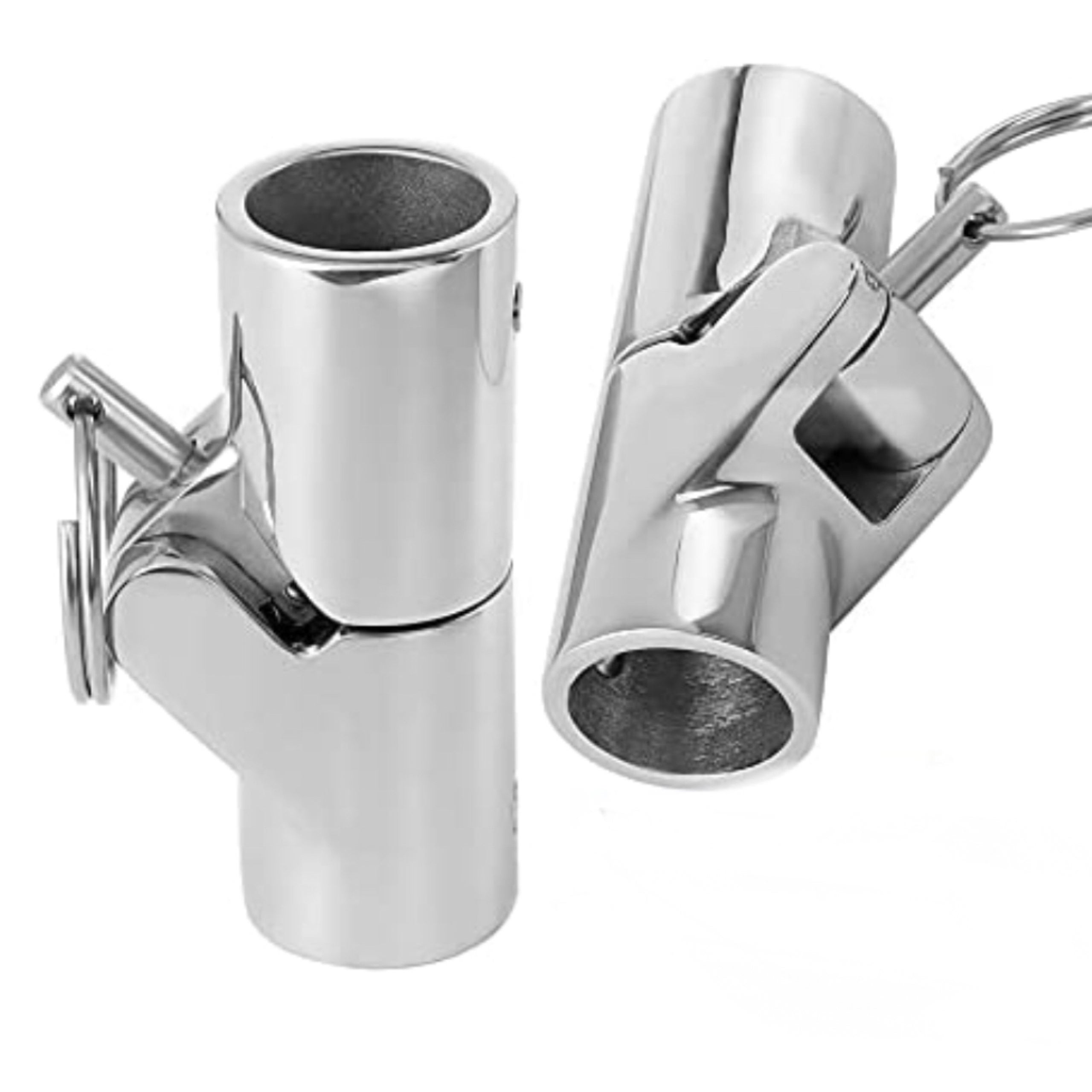 (2) Lightning Polished Stainless Steel Pole Connectors (Hinged/Folding ...